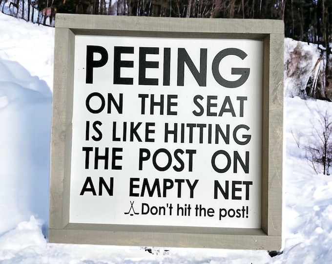 Peeing on the Seat - Bathroom Signs - Hockey - Hockey Decor - Boys ...
