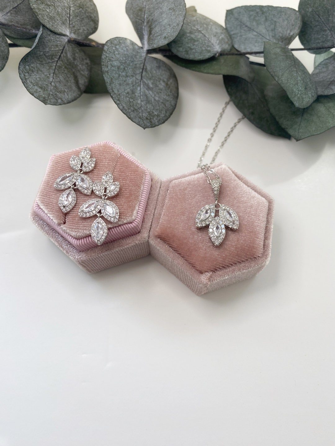 Sylvie - Bridal Crystal Leaf Necklace, Bridal Necklace - Etsy