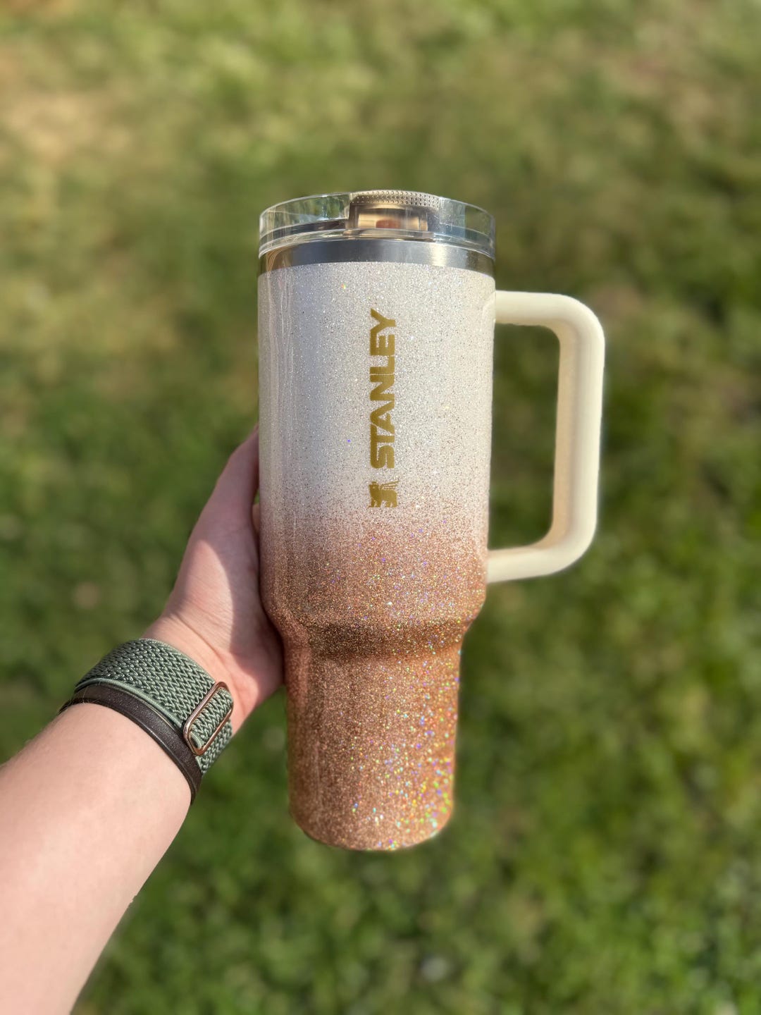 Cream and Gold Ombré Glitter Custom Stanley| Custom Neutral Stanley ...