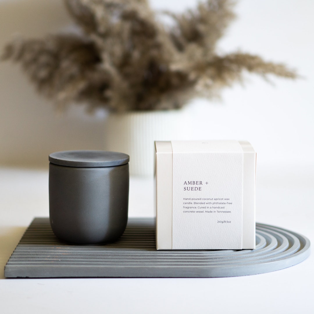 Amber and Suede Candle, Concrete Candle, Fall Candle, Autumn Candle ...