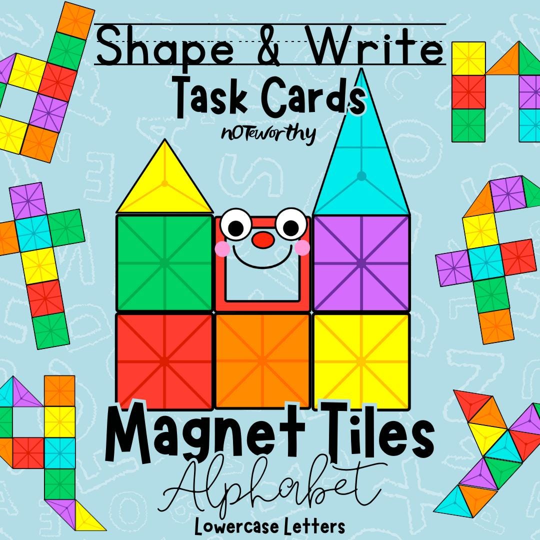 Magnet Tiles Lowercase Letters Task Cards: Build, Trace, & Write the ...