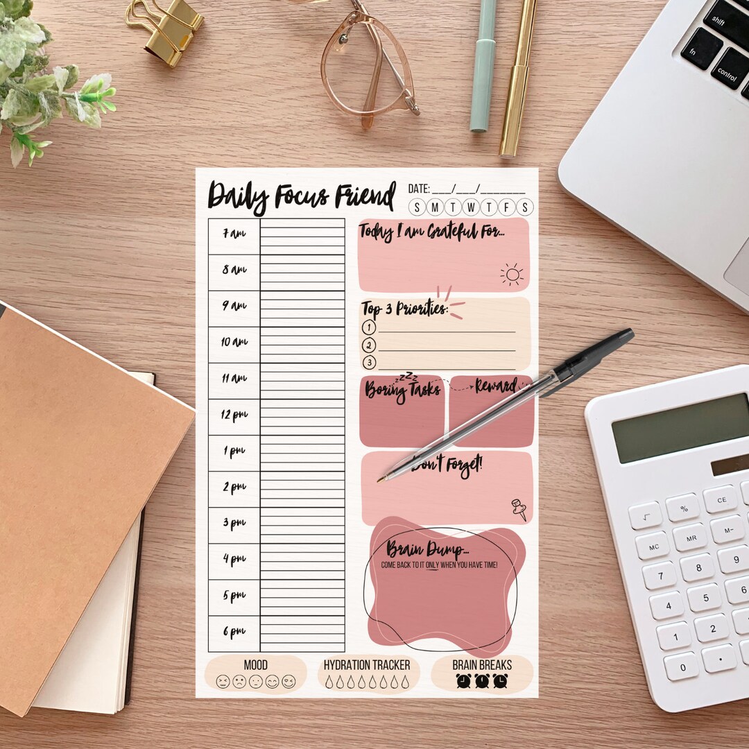 Digital Daily Focus Planner; ADHD Friendly Download; Maximize ...