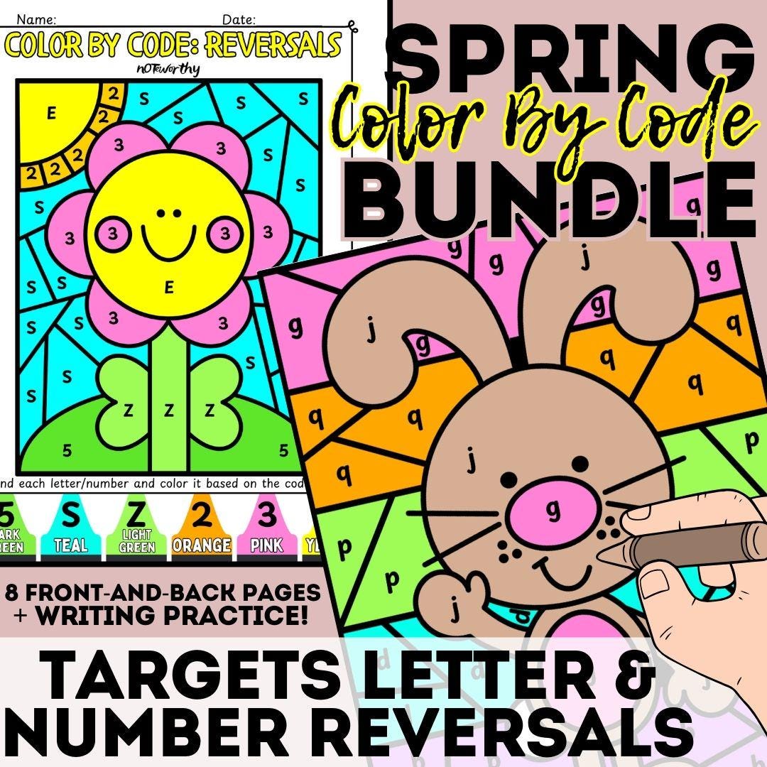 Spring Color by Code Letter & Number Reversals Printable Worksheets ...