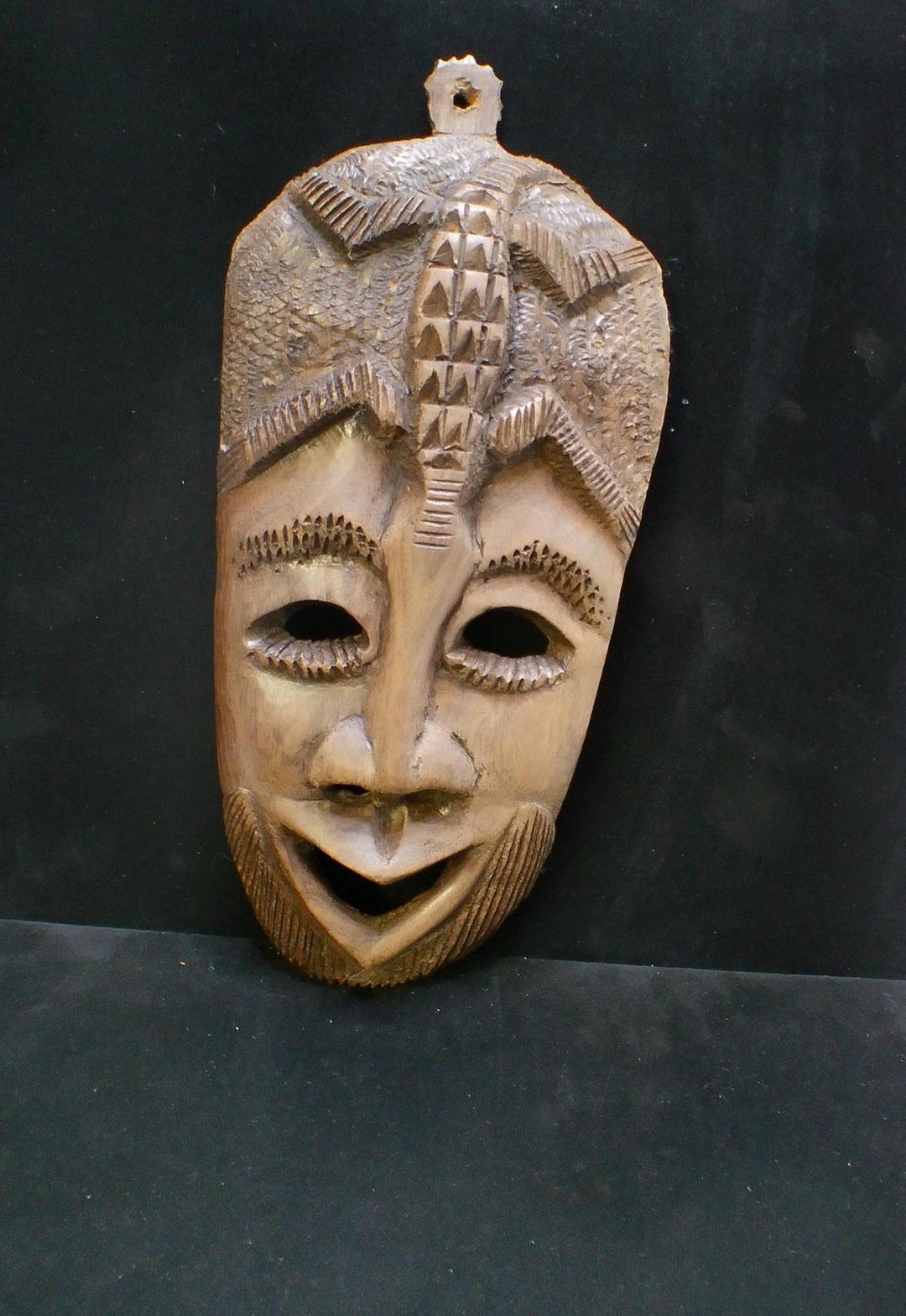 Vintage Hand Carved African Wood Mask Crocodile Motif Guro / Baule ...