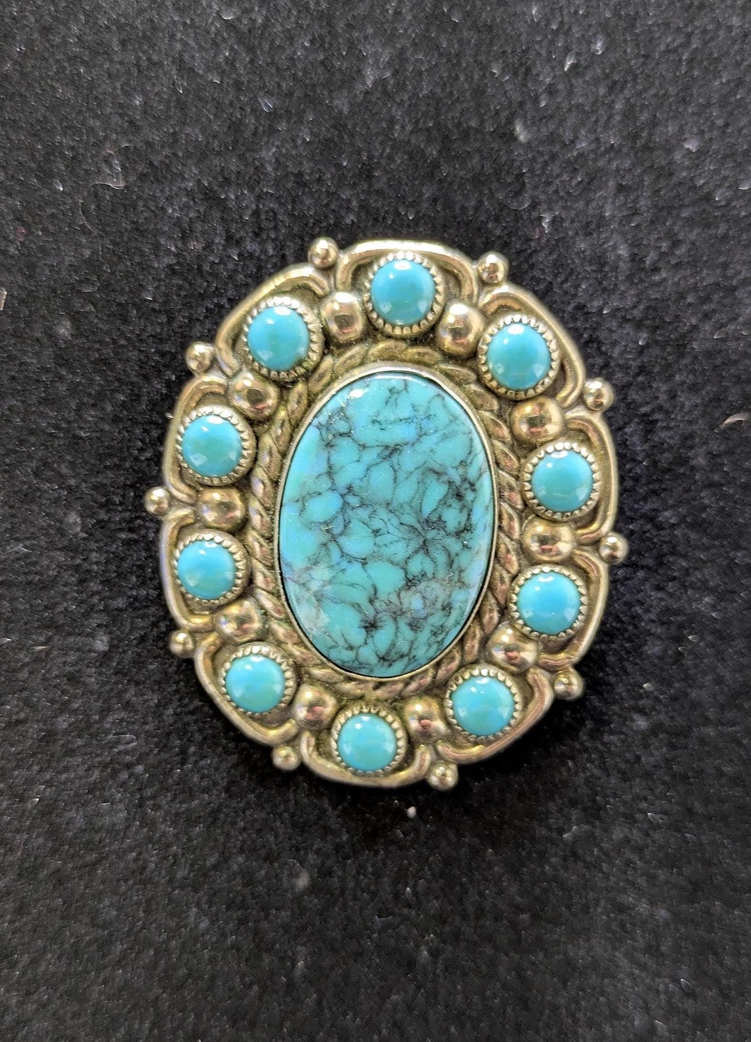Vintage Turquoise Brooch: Bell Trading Post Nickel Silver Southwestern ...