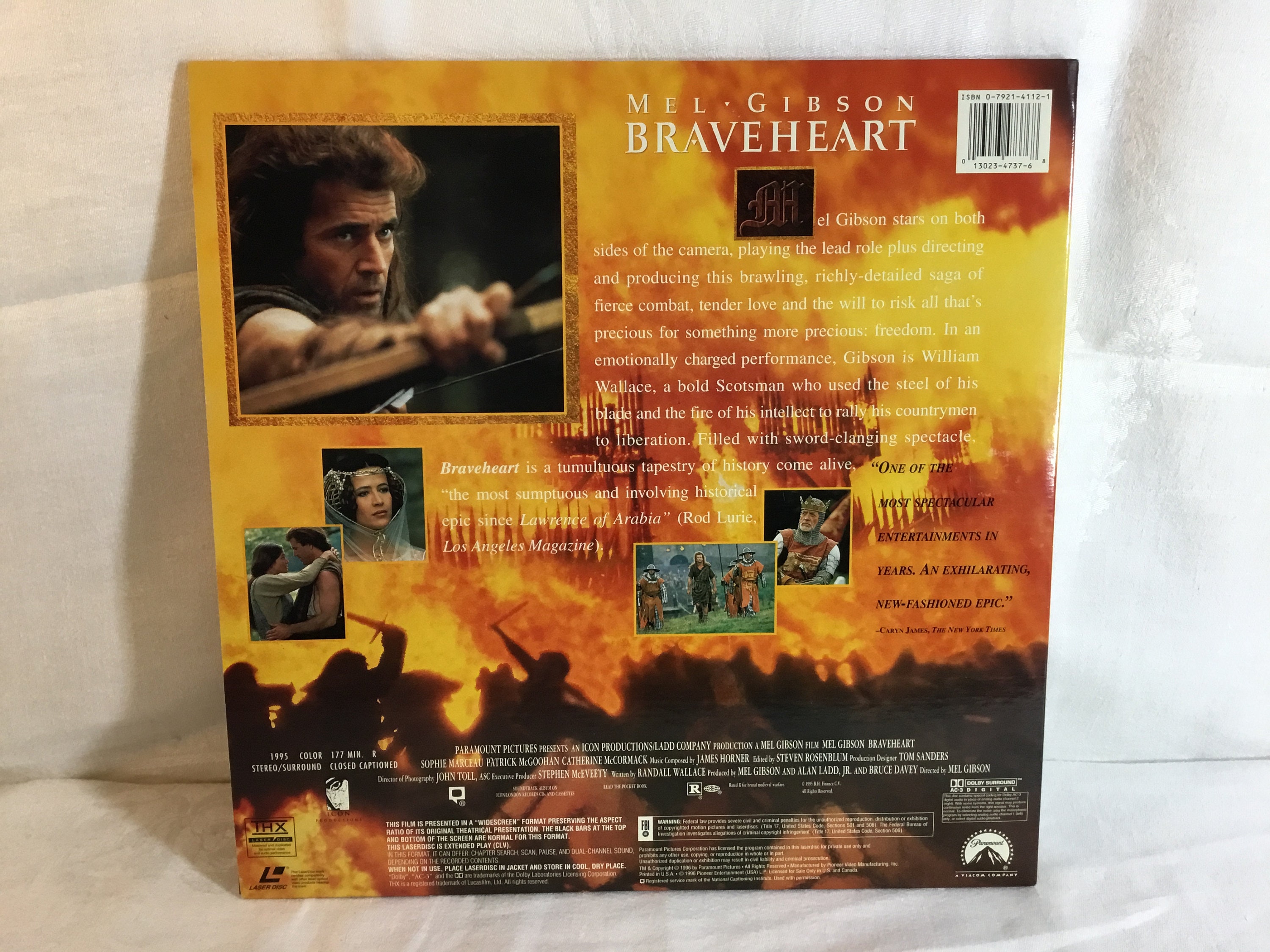 Vintage 1996 Braveheart THX Laserdisc LD Widescreen Edition, Dolby Surround, Mel Gibson 5 ...