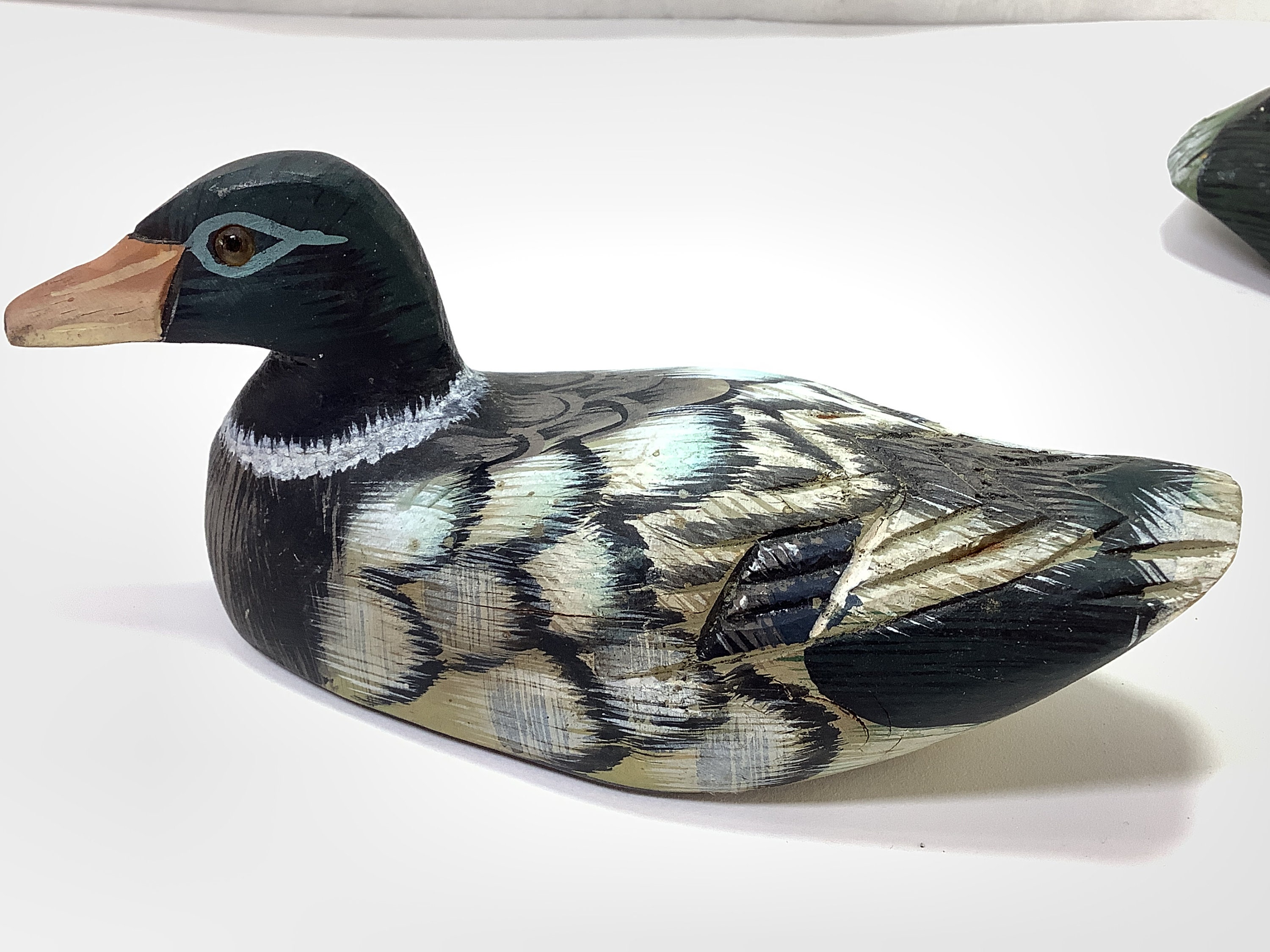 3 Vintage Hand Carved Mallard Ducks Green & Orange Head Wooden Ducks ...
