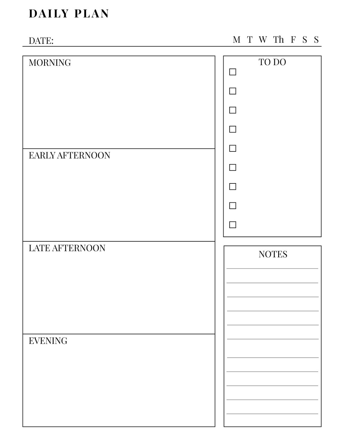 Simple Daily Planner Morning, Early Afternoon, Late Afternoon, Morning ...