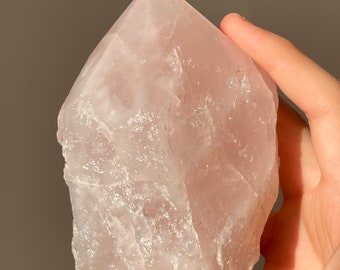 Crystal Rose Quartz Cut Base / Raw and Polished Rose Quartz Point ...