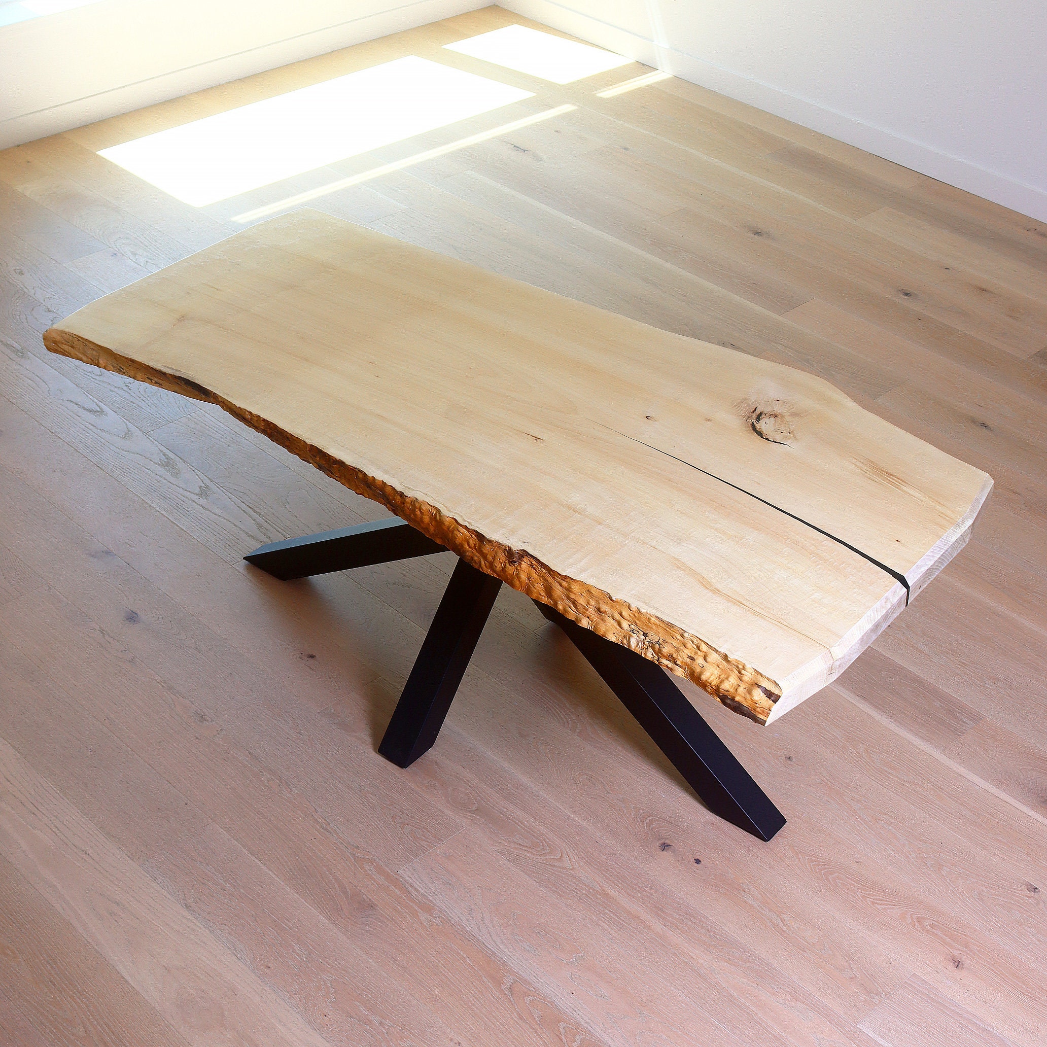 Live Edge Single Slab Bleached Maple Table With Curly/quilted Figure ...