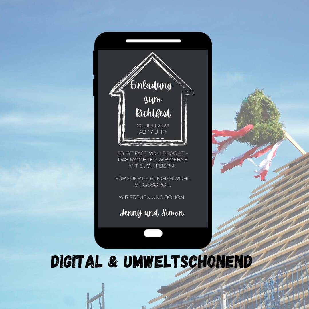 Digital Invitation Topping-out Ceremony in Black and White - Etsy