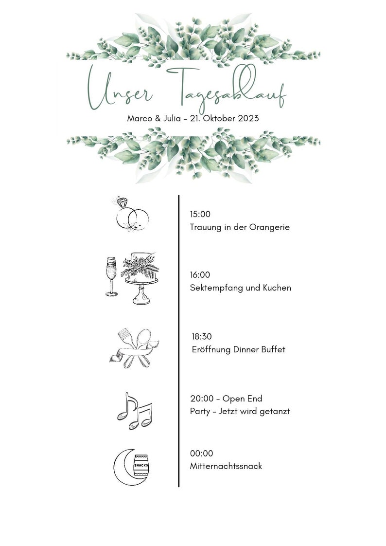 Druckvorlage Tagesablauf Ablaufplan individuell angepasst Eukalyptus ...