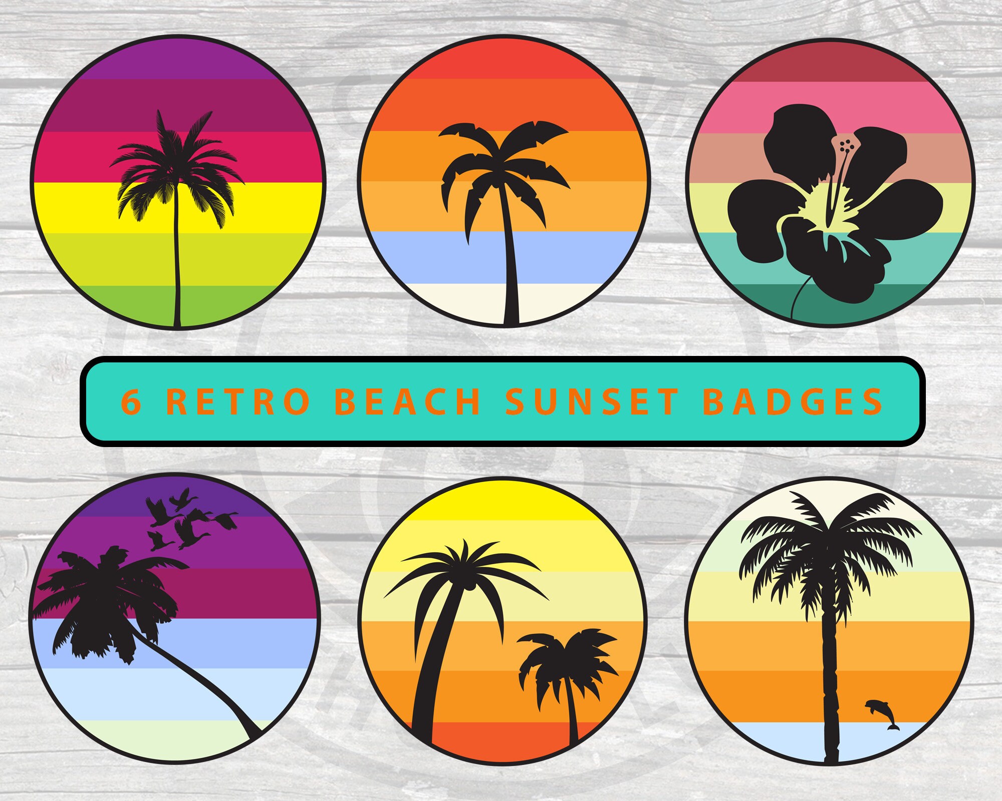 Retro Sunset Badges Svg and Png Digital Downloads | Beach Sunset ...