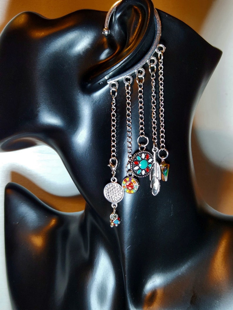 Wrap Around Ear Cuff With Turquoise Red and White Pendants - Etsy