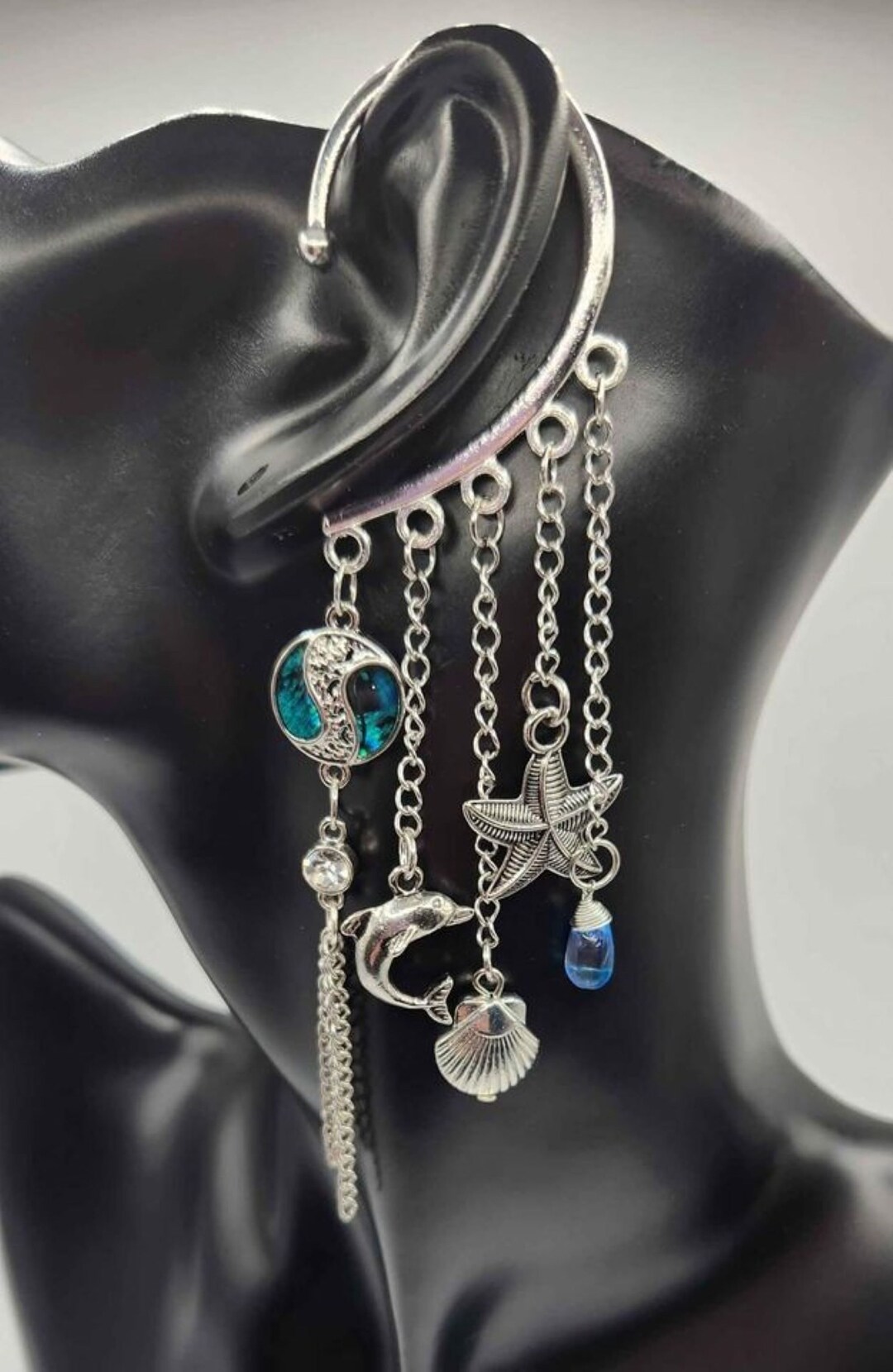 Wrap Around Ear Cuff Ocean Theme Blue and Silver No Peicing - Etsy