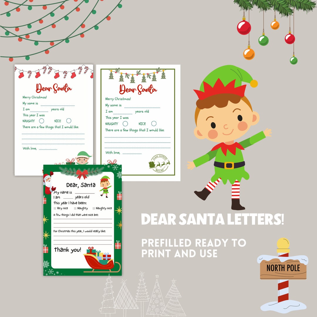 Christmas Letter to Santa Printable, PDF Santa Claus Wish List, Xmas ...