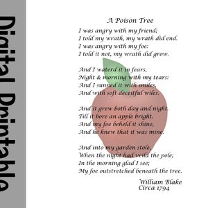 William Blake. A Poison Tree Poem. Calligraphy Font. Digital Download ...