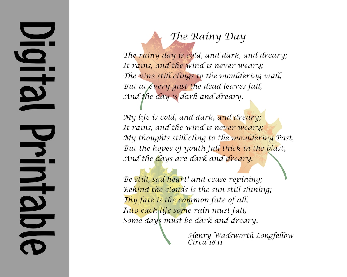 Henry Wadsworth Longfellow. the Rainy Day Poem. Calligraphy Font ...