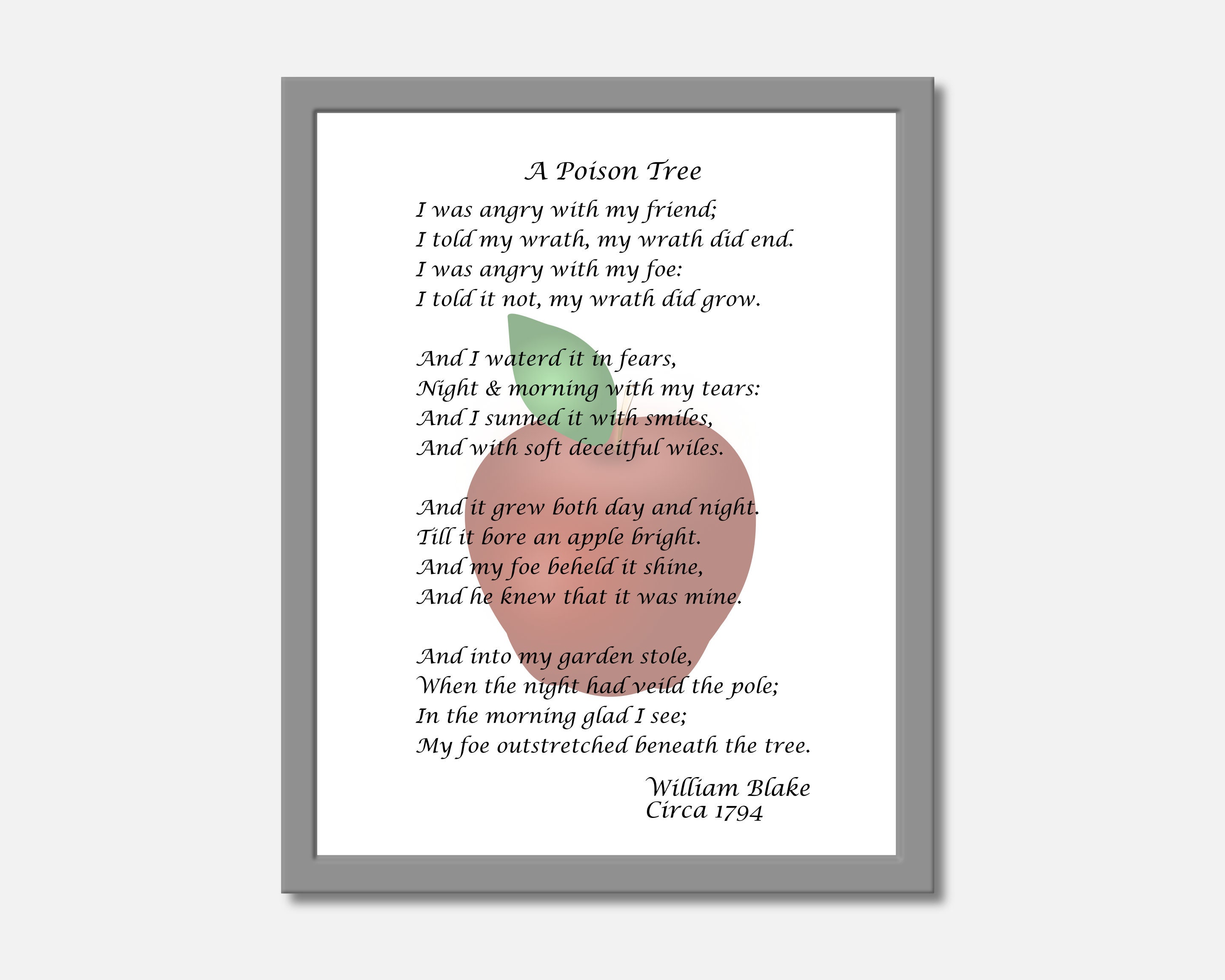 William Blake. A Poison Tree Poem. Calligraphy Font. Digital Download ...