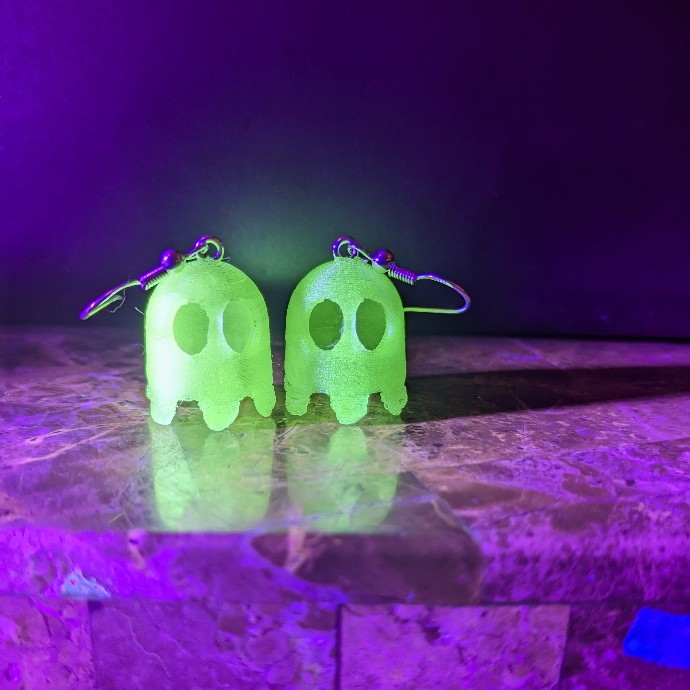 Green Glow-in-the-dark Pac-man Ghost Earrings; 3D Printed; Spooky ...