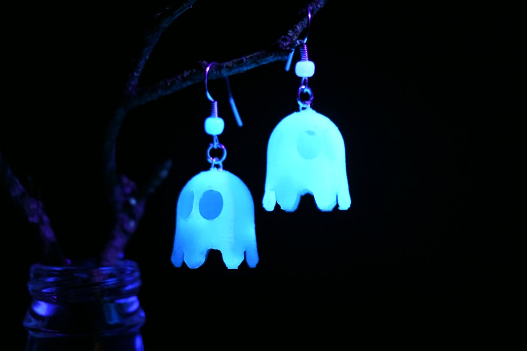 Blue Glow-in-the-dark Pac-man Ghost Earrings; 3D Printed Jewelry ...