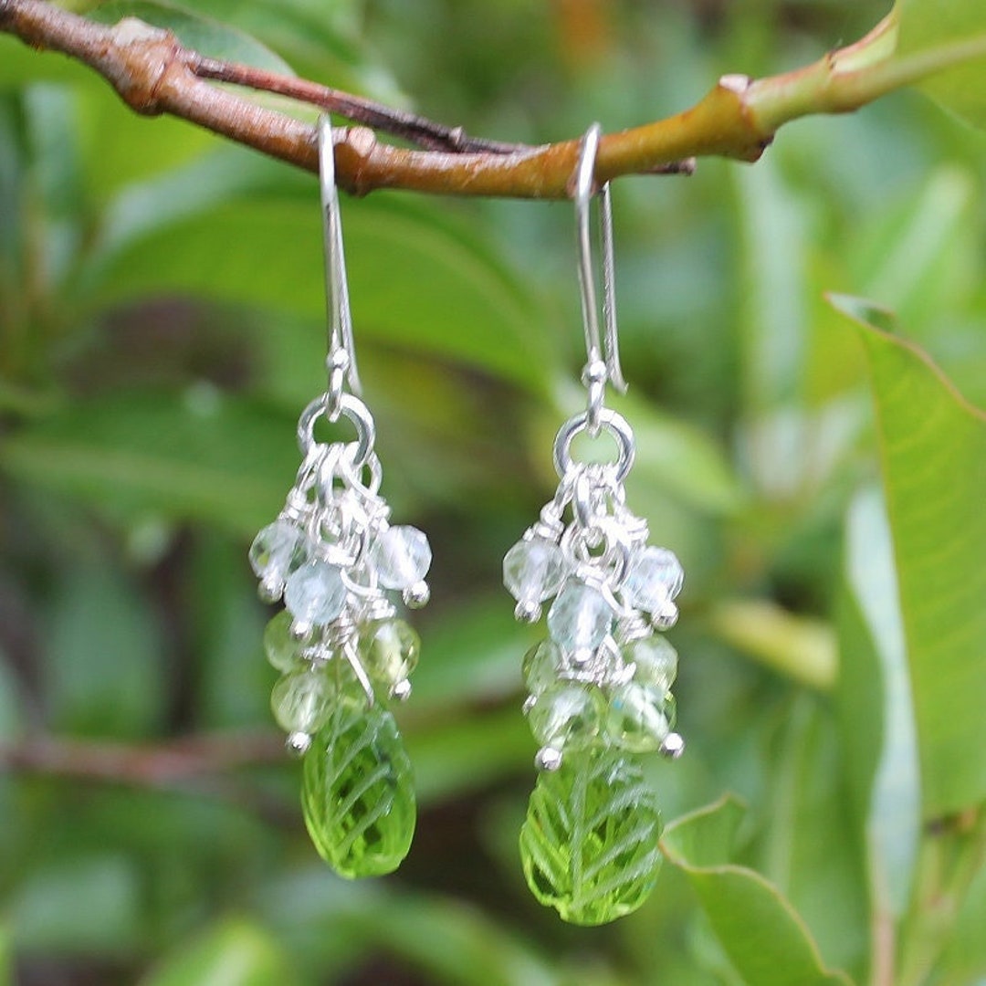Natural Green Carved Leaf Shaped Peridot Semi Precious Stone Cluster ...