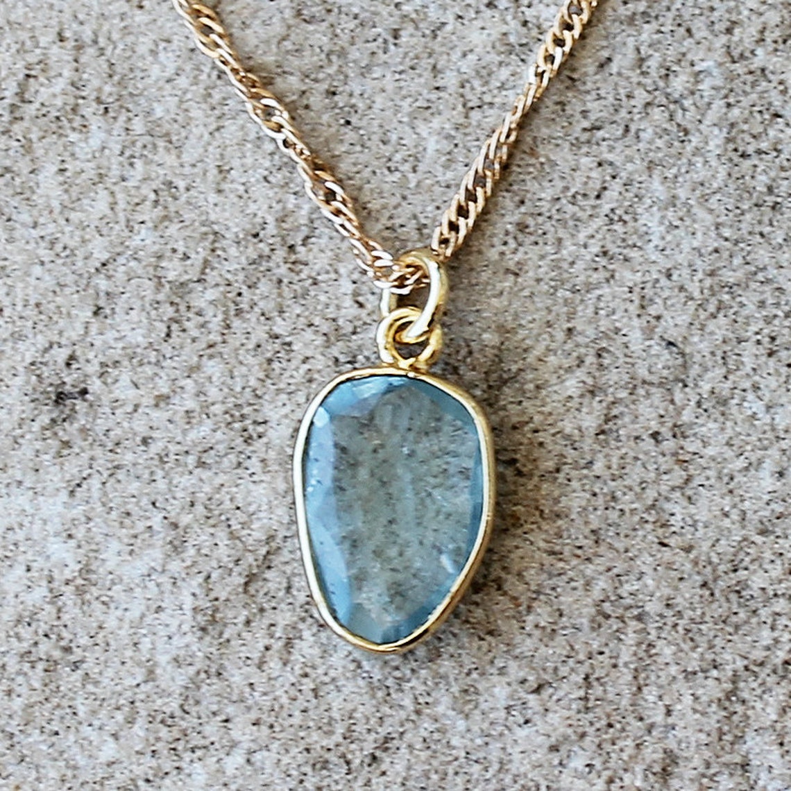 Small Birthstone Pendant Charm - Blue Aquamarine Organic Irregular ...