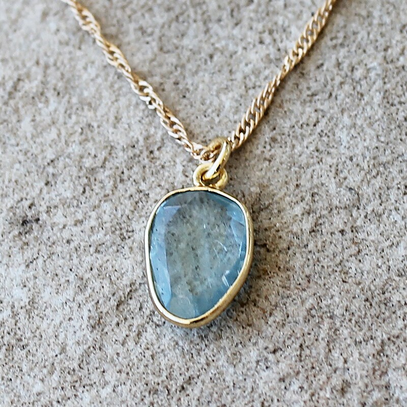 Small Birthstone Pendant Charm - Blue Aquamarine Organic Irregular ...