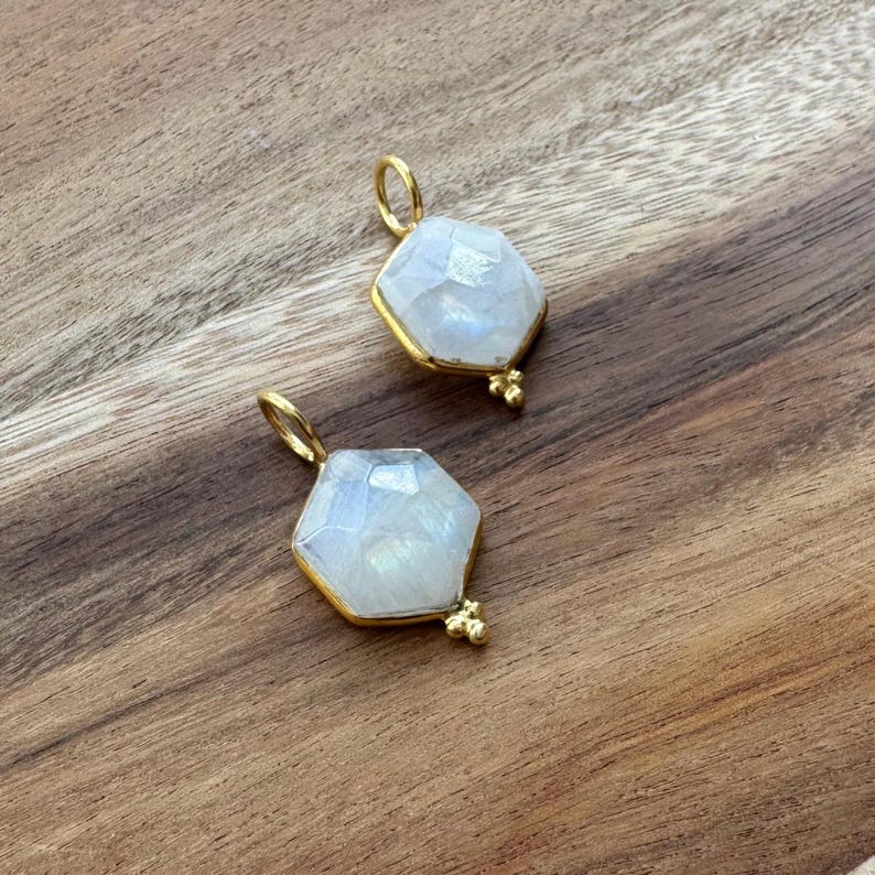 Birthstone Pendant Charm - 12mm Hexagonal Rainbow Moonstone Gemstone ...