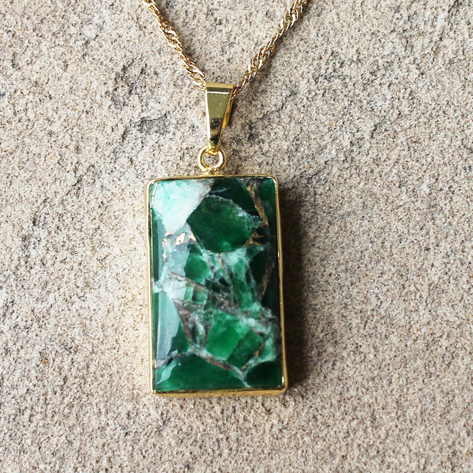 Dark Green Copper Turquoise Rectangular Birthstone Pendant Charm or ...