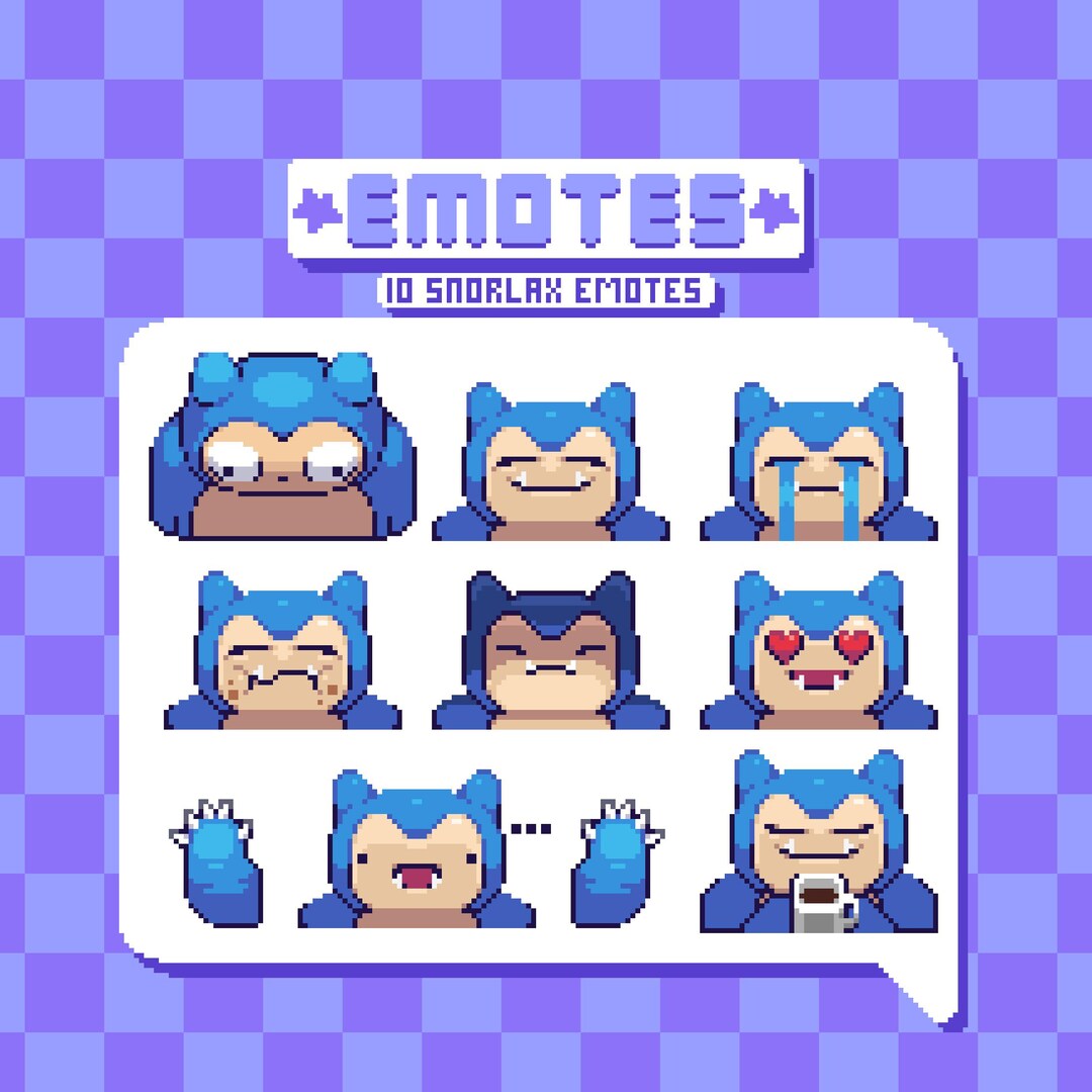 Cute Snorlax Emotes – 10 Pack Pixel Art Pokemon Twitch Emotes (digital ...
