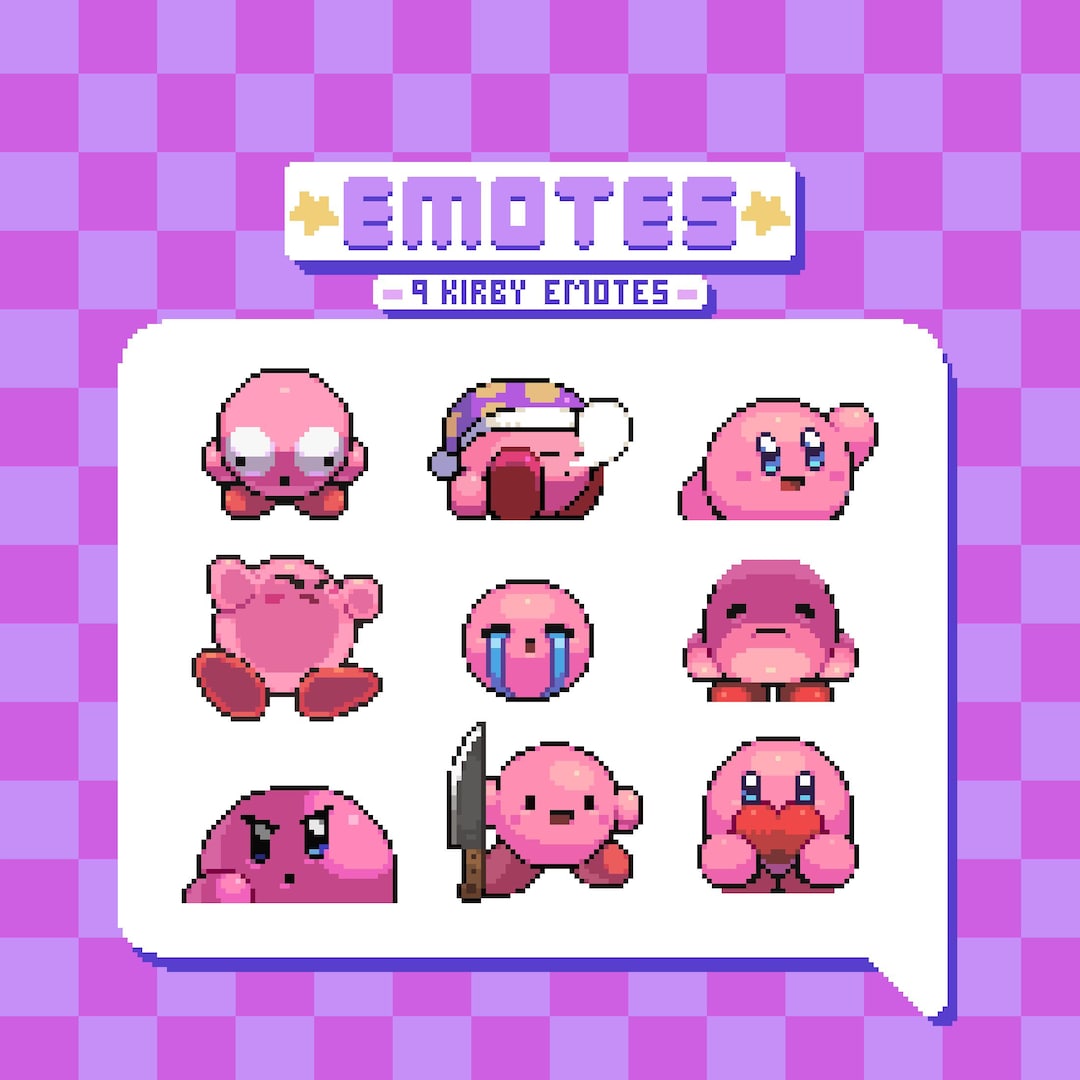 Kirby Pixel Art Emotes – 9 Pack Twitch/discord/youtube (digital ...