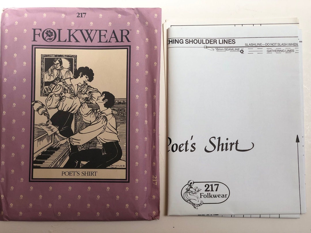 Folkwear 217 Uncut Poet's Shirt Sewing Pattern, 2 Versions, Unisex S, M ...