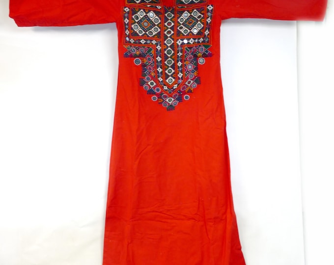Vintage Pakistan Mirror Embroidered Caftan Tunic, Red W/orange White ...