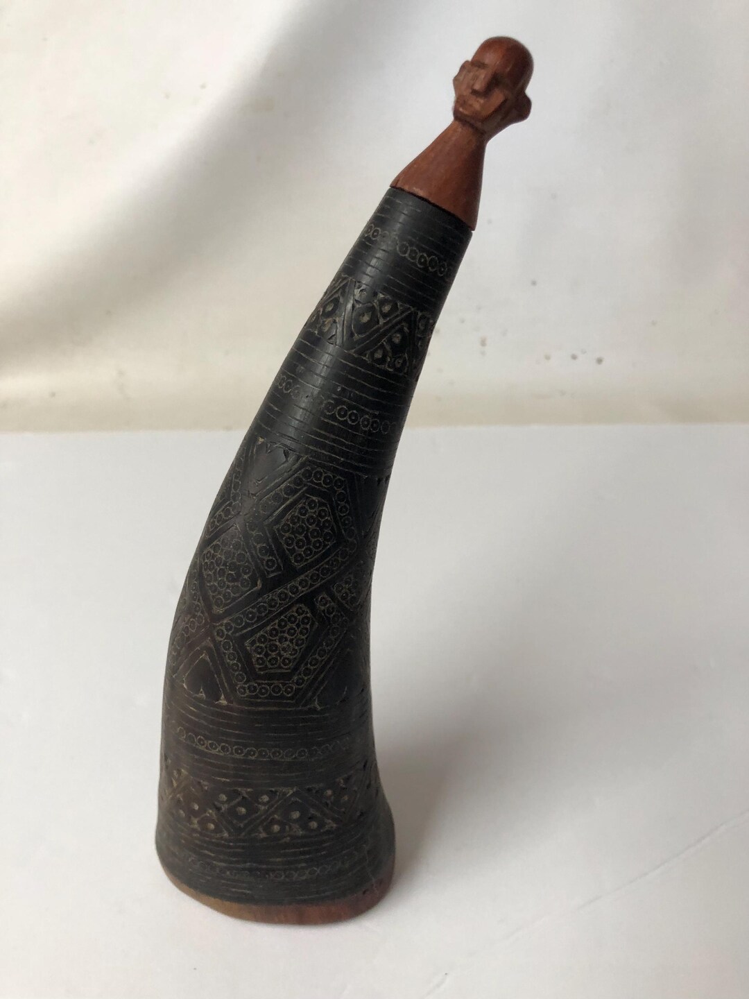 Vintage Asian Timor Hand-carved Buffalo Horn Lime Container, Intricate ...