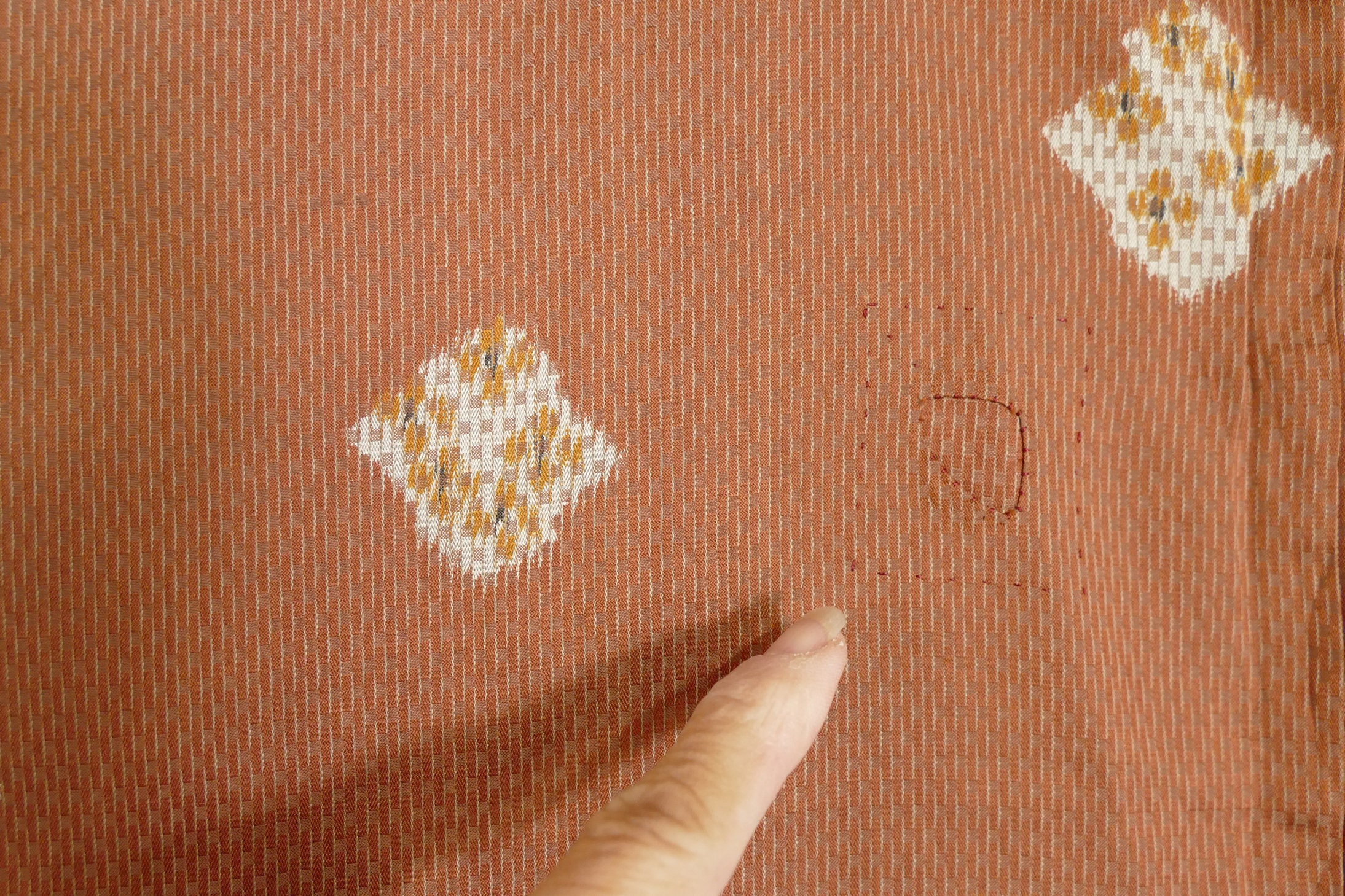 Vintage Japanese Silk Kimono Haori Jacket Overcoat, Rust Cream Ikat ...