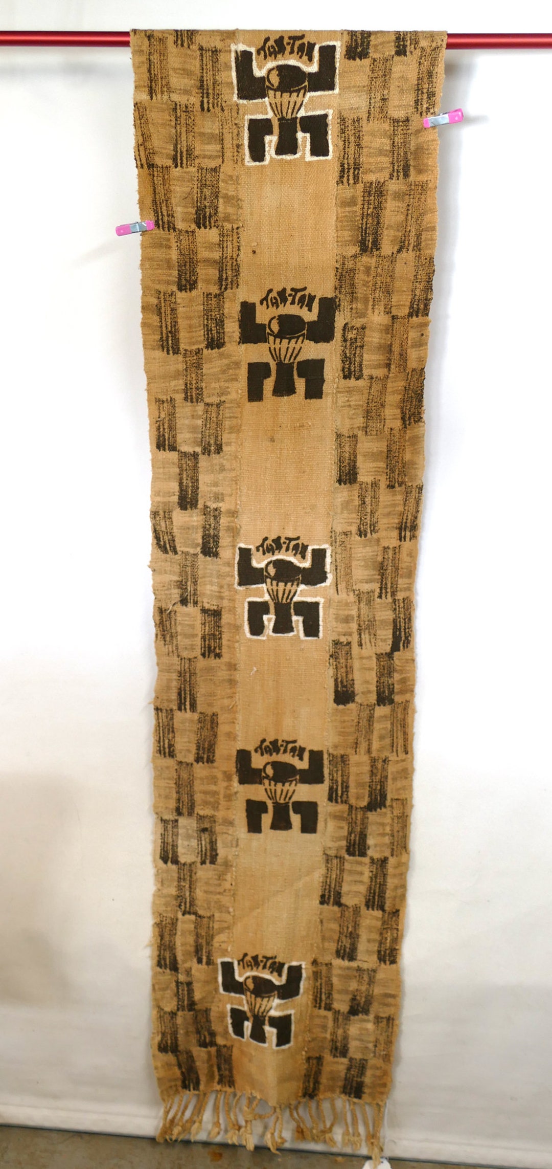 Vintage Hand-painted Mali Mud Cloth, 15.5 X 83 Inches Fringed ...