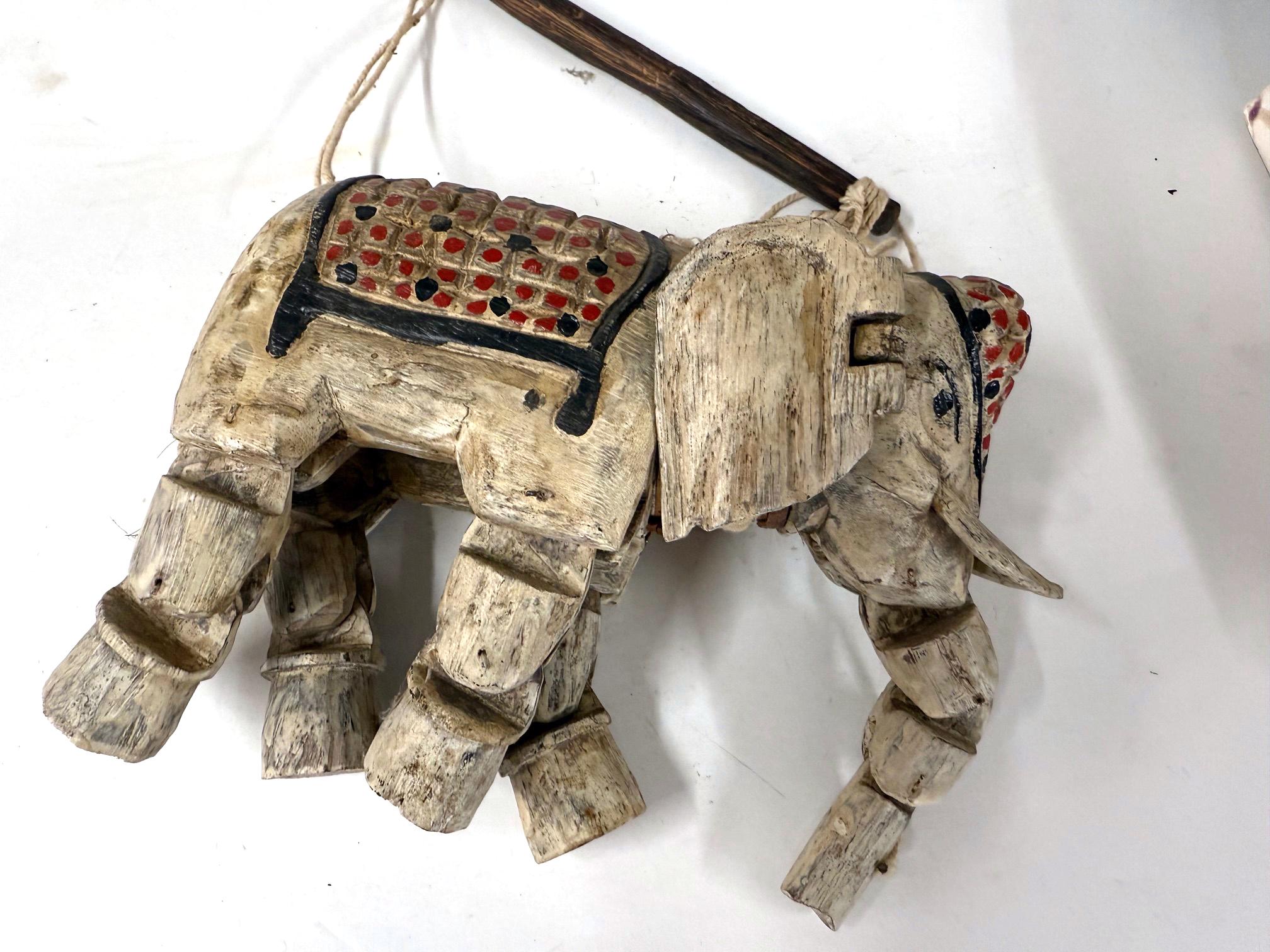 Vintage Wood Articulated Elephant Puppet, Asian, Hand-painted. 9 X 6 ...