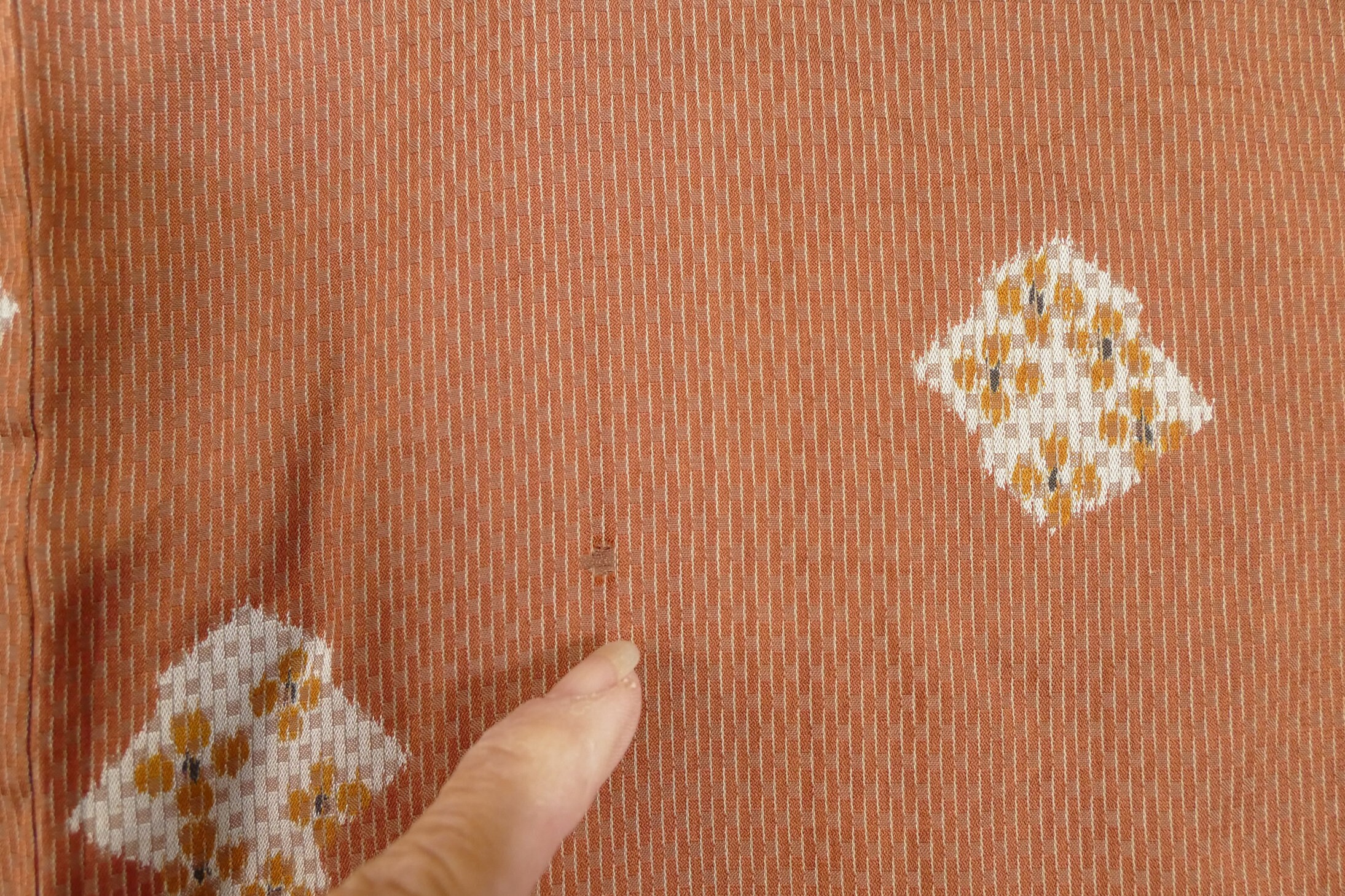 Vintage Japanese Silk Kimono Haori Jacket Overcoat, Rust Cream Ikat ...