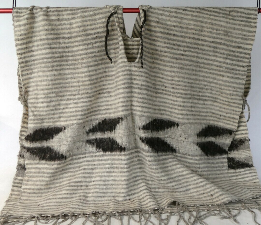 Vintage Handwoven Wool Fringed Ruana Poncho W/hood - Natural Colors ...