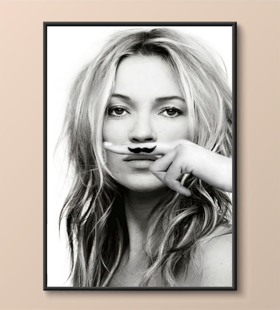 Kate Moss Moustache Print | Black & White Fashion Icon Poster | Instant ...