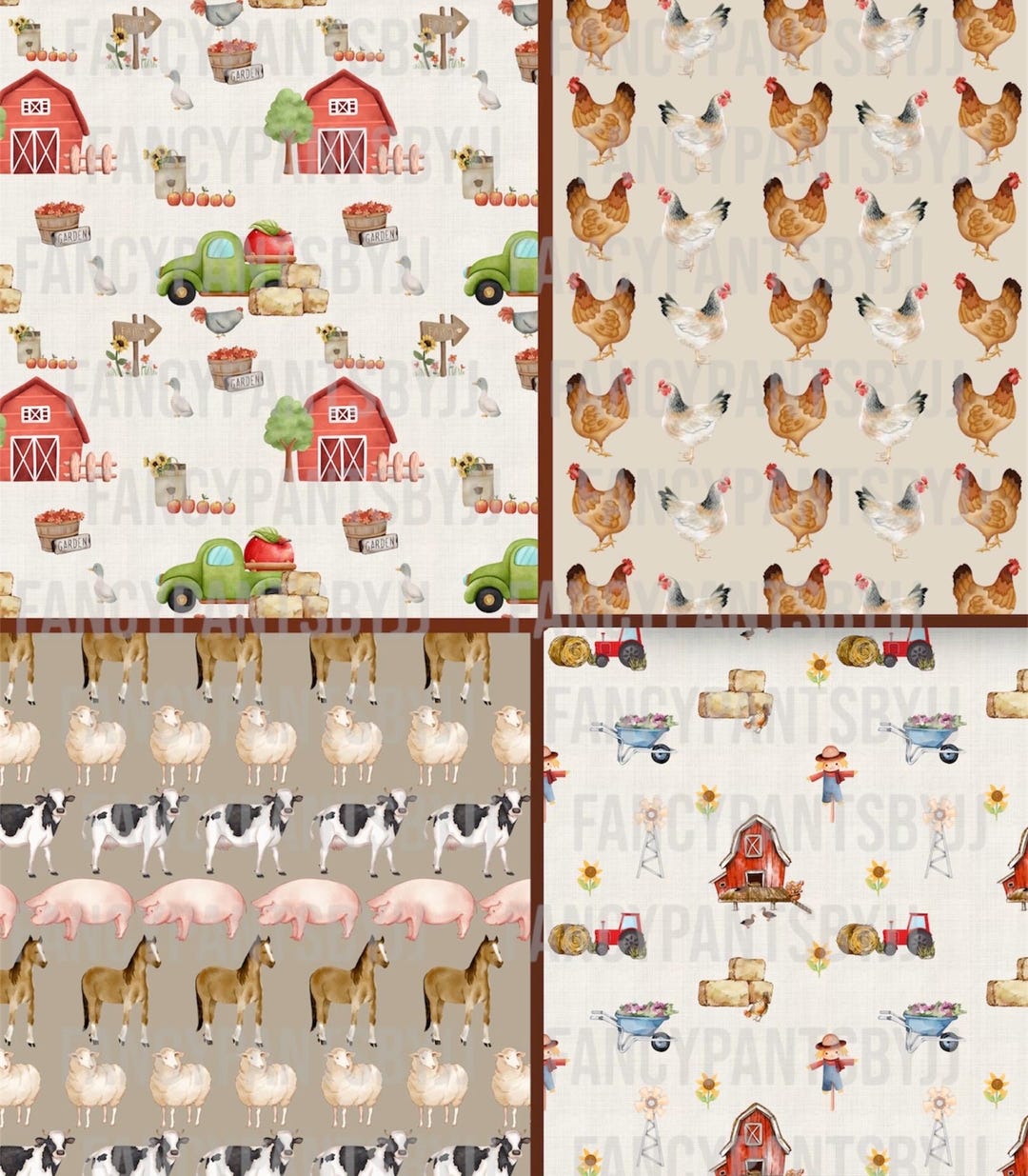 Farm Animals Seamless Bundle, Seamless Pattern, Digital Paper, Seamless ...