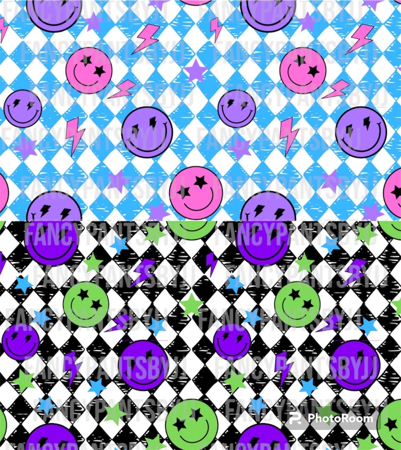 Checkered Smiley Face Seamless Bundle, Seamless Pattern, Digital Paper ...