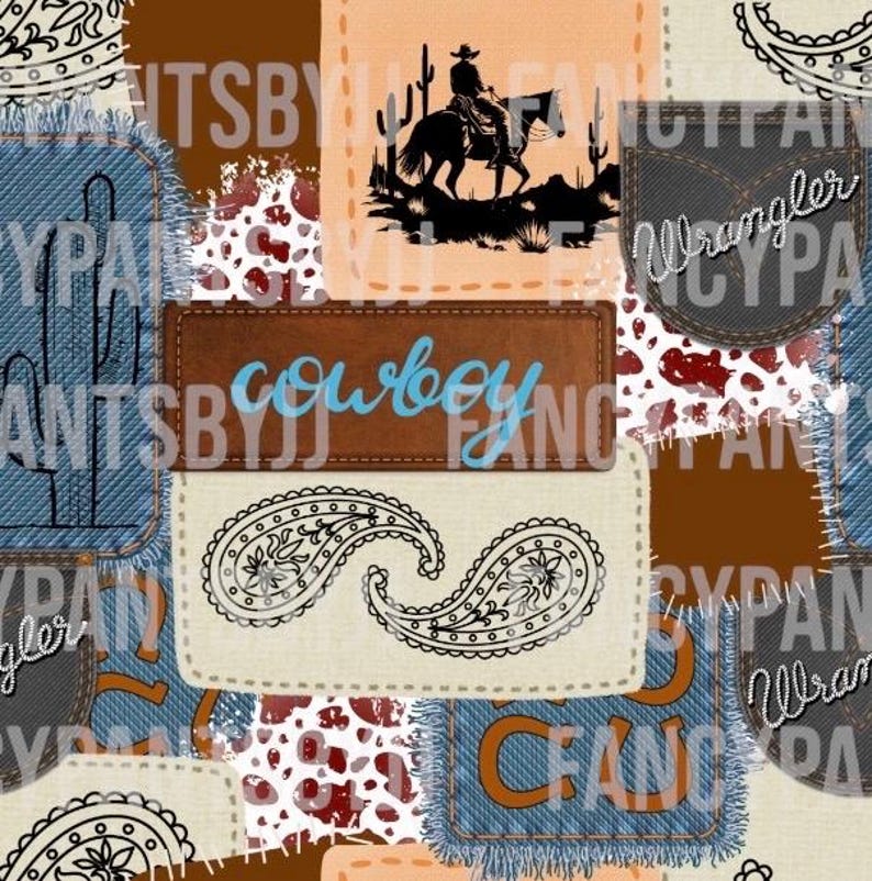 Cowboy/wrangler Patchwork Seamless, Seamless Pattern, Digital Paper ...