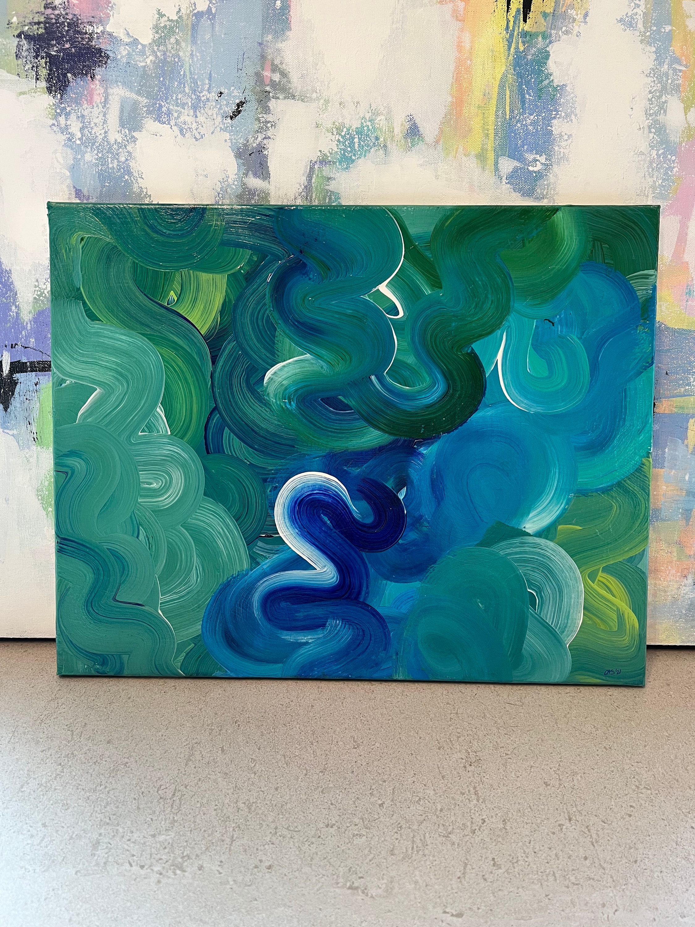 Green and Blue Abstract Acrylic Swirl Painting - Etsy