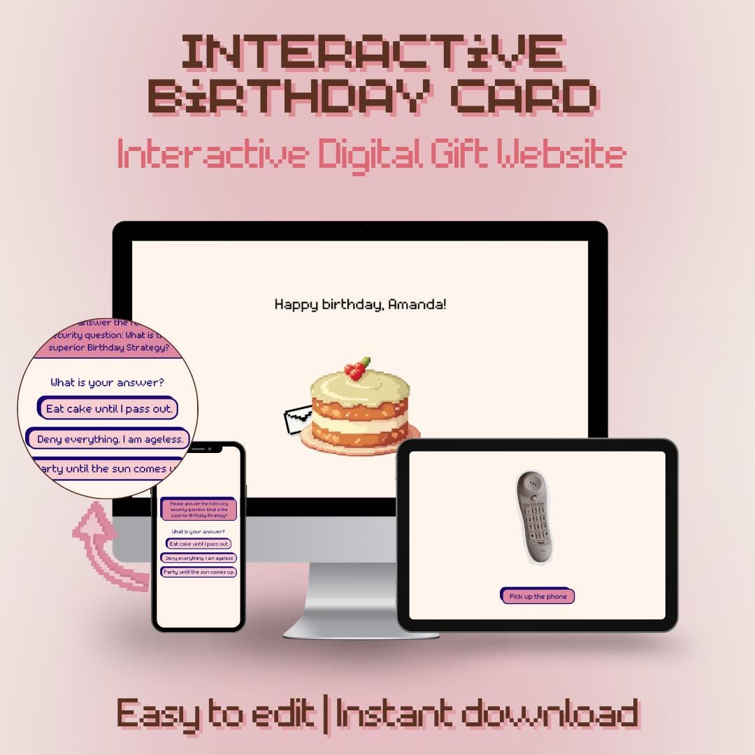 Interactive Birthday Website Template | Retro Game Digital Gift ...