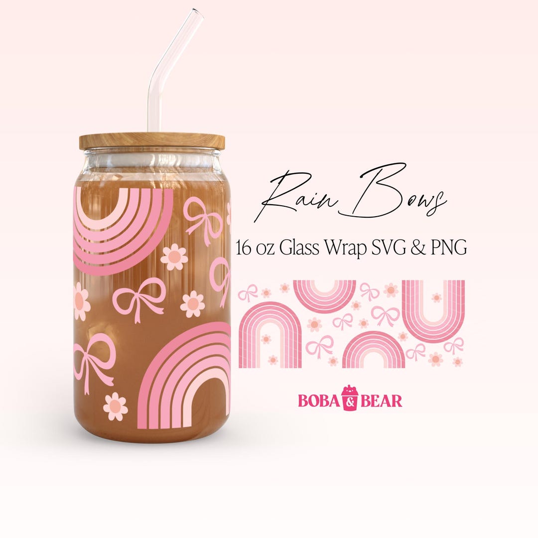 Rainbows Can Cup Wrap, Girly Libbey Glass Can Wrap, Bows Glass Can ...