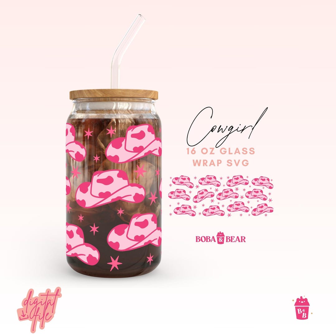 Cowgirl Hat Glass Wrap SVG: Pink Rodeo Cup Cutting File (digital ...