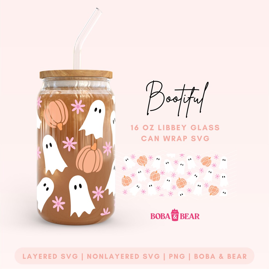 Ghost Libbey Glass Svg, 16oz Glass Can Wrap, Pumpkin Glass Can Svg ...