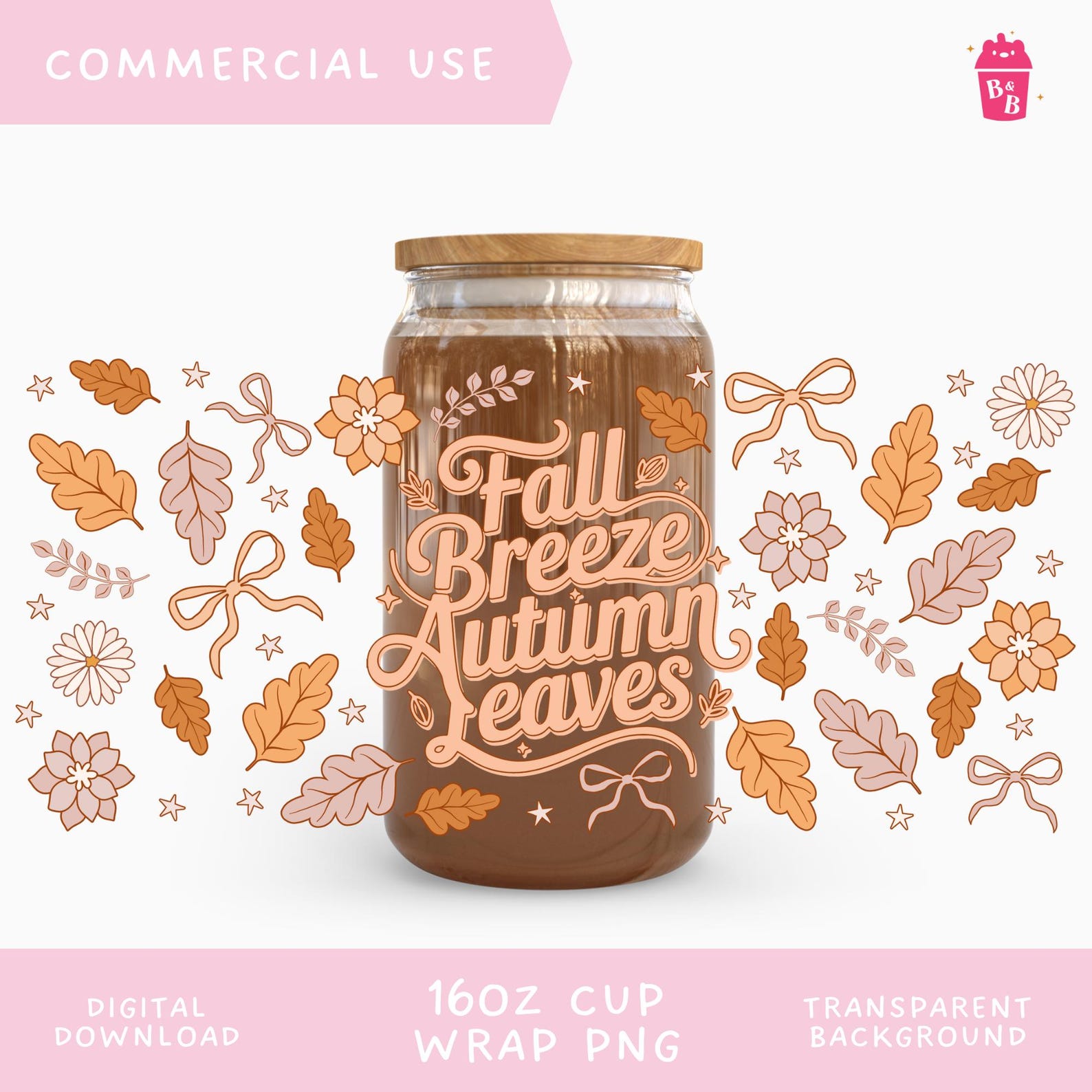 Fall Cup Wrap PNG: Libbey Glass Can, Halloween UV DTF Design (digital ...